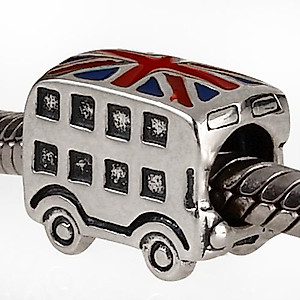 Bus Charm 925 Sterling Silver London Charm with Flag Charm of UK Charm Travel Charm for DIY Charms Bracelet