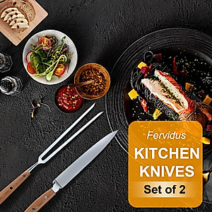 Fervidus Carving Knife Set Stainless Steel Knife and Fork with Rosewood Handles Ergonomic Design for Slicing Meat, Turkey, and Poultry