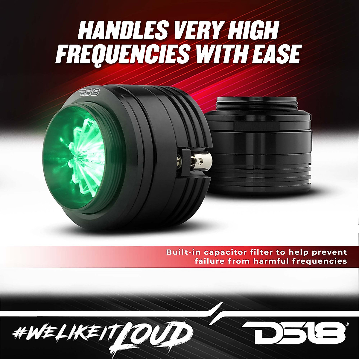 DS18 PRO-TW720L 2.28" Shallow High Compression Neodymium Super Bullet Tweeter 280 Watts 1" Aluminum Voice Coil 4-Ohm with RGB LED Lights