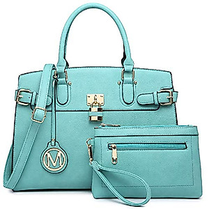 MKP Women Fashion Satchel Handbags and Purses Ladies Top Handle Tote Work Shoulder Bags with Matching Wristlet Wallet (Light Blue)
