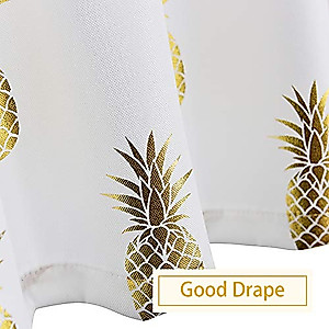 OREMILA Kitchen Curtain Valances for Windows 56" x 15", Metallic Print Golden Pineapple Valances for Living Room/Bathroom/Kitchen Windows, Rod Pocket, 1 Pack