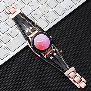 Posh Leather Bands Compatible with Samsung Galaxy Watch 7 6 5 4 40mm 44mm/Watch 6 4 Classic Band 42mm 46mm 43mm 47mm/Galaxy Watch 5 Pro Band 45mm/Active 2, 20mm Boho Bracelet Handmade Strap for Women (Black/Rose Gold)