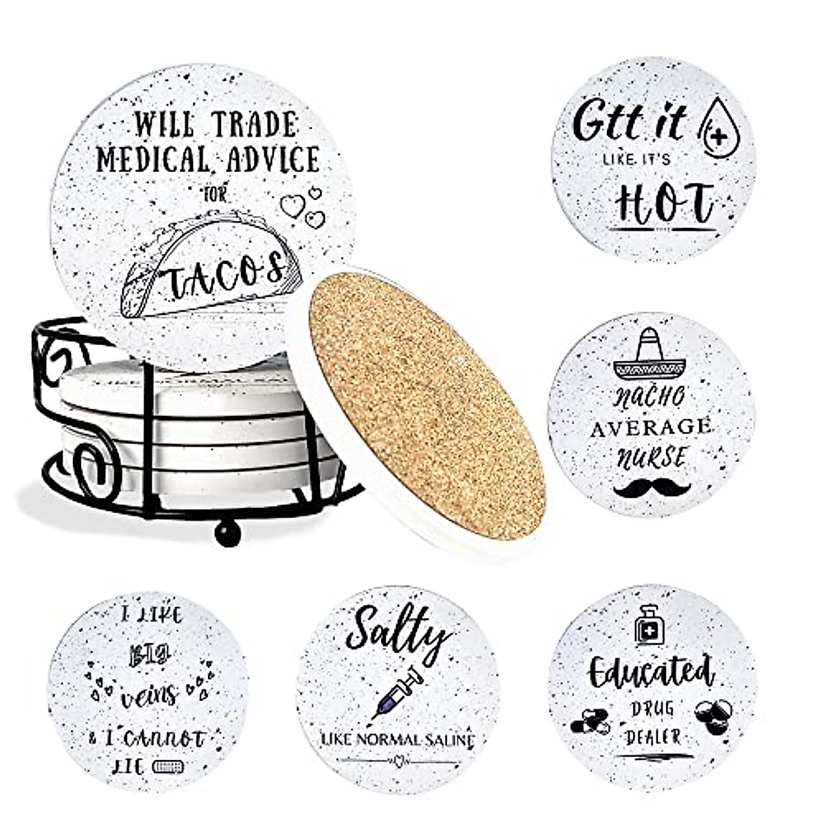 KCT Store Nurse Gifts for Women and Men - Absorbent Ceramic Coasters w/Holder Included (Nurse Funny) Gift for Nurses, Nursing Practitioner, Nursing Student Graduation Gifts, Nurse Appreciation Gifts