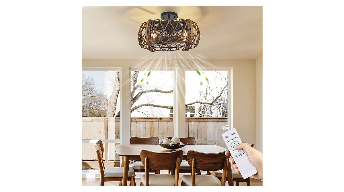 DUJAHMLAND Caged Ceiling Fan with Light - Vintage Farmhouse Style
