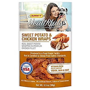 moofin Chicken Wrapped Sweet Potato Dog Treats, 3.5 Oz. - Healthy Dog Treats, Bundle with SS Pet Training Whistle, Nutritious Chicken Breast & Rich Sweet Potatoes Training Treats [Pack of 3]
