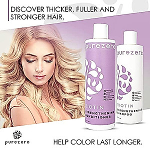 Purezero Biotin Shampoo & Conditioner set - Anti Thinning Formula - Volumizing, Thicker, Fuller Hair - Zero Sulfates, Parabens, Dyes, Gluten - 100% Vegan & Cruelty Free - Great For Color Treated Hair
