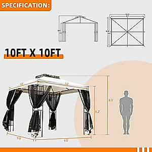 Tinkle Well 10x10FT Outdoor Gazebo Canopy with Mosquito Netting - Double Roof, High-Strength Steel Structure - Ideal for Party, Wedding, BBQ - Garden-Yard Canopy Tent, Beige
