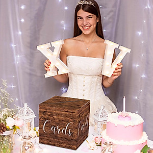 AWSICE Wood Pattern Card Box – 1 Set Card Receiving Box for Gift Envelope Money – Wedding Bridal Baby Shower Birthday Graduation Party Supplies Decorations (8"*8"*8")-A24