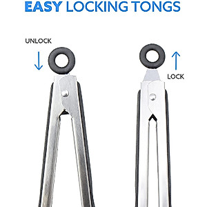 Kona Premium Stainless-Steel Locking Grill Tongs [Set of 2] 18 inch, Sturdy, Heavy Duty Tongs - Great for Cooking, Grilling, and Barbecue (BBQ)