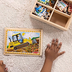 Melissa & Doug Construction Vehicles 4-in-1 Wooden Jigsaw Puzzles in a Box (48 pcs) - FSC Certified