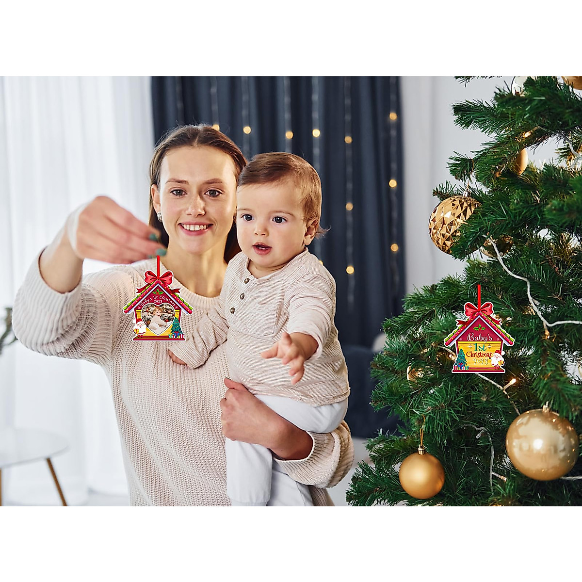 WhatSign Picture Frame Babys First Christmas Ornament 2023 Personalized Photo Frame Baby's First Christmas Ornament Cute Babies 1st Christmas Tree Ornaments for New Parents Baby Boy Girl New Born