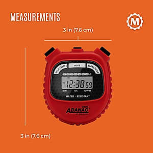 Marathon Adanac 3000 Digital Stopwatch Timer, Red - High Precision Accuracy to 1/100th Seconds - Water, Dust & Shock Resistant - 46” Lanyard Included