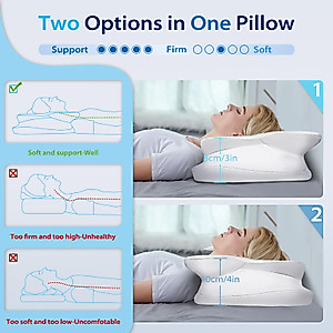 HOMCA Cervical Pillow for Neck Pain Relief, Ergonomic Neck Support Pillows for Sleeping, Orthopedic Memory Foam Neck Pillow for Side Back Stomach Sleepers with Soft Breathable Pillowcase