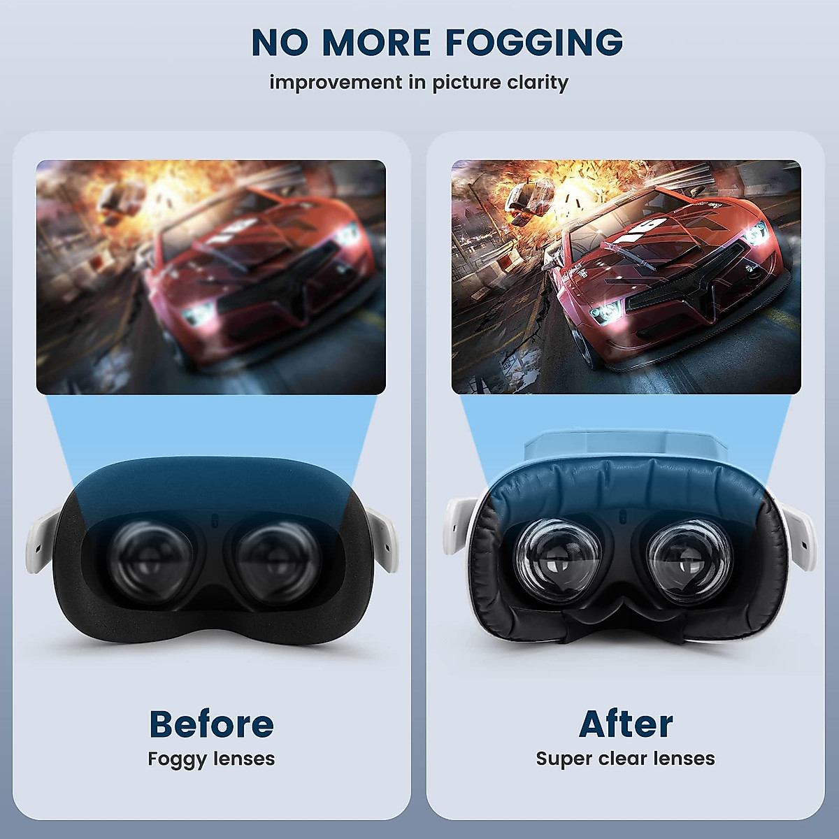 Lampelc Cooling Fan for Meta/Oculus Quest 2, VR Facial Interface Air Circulation with 3 Speed, 2X Soft PU and Foam Face Cover, Light-Proof Nose Pad, Relieve Lens Fogging and Hot Air