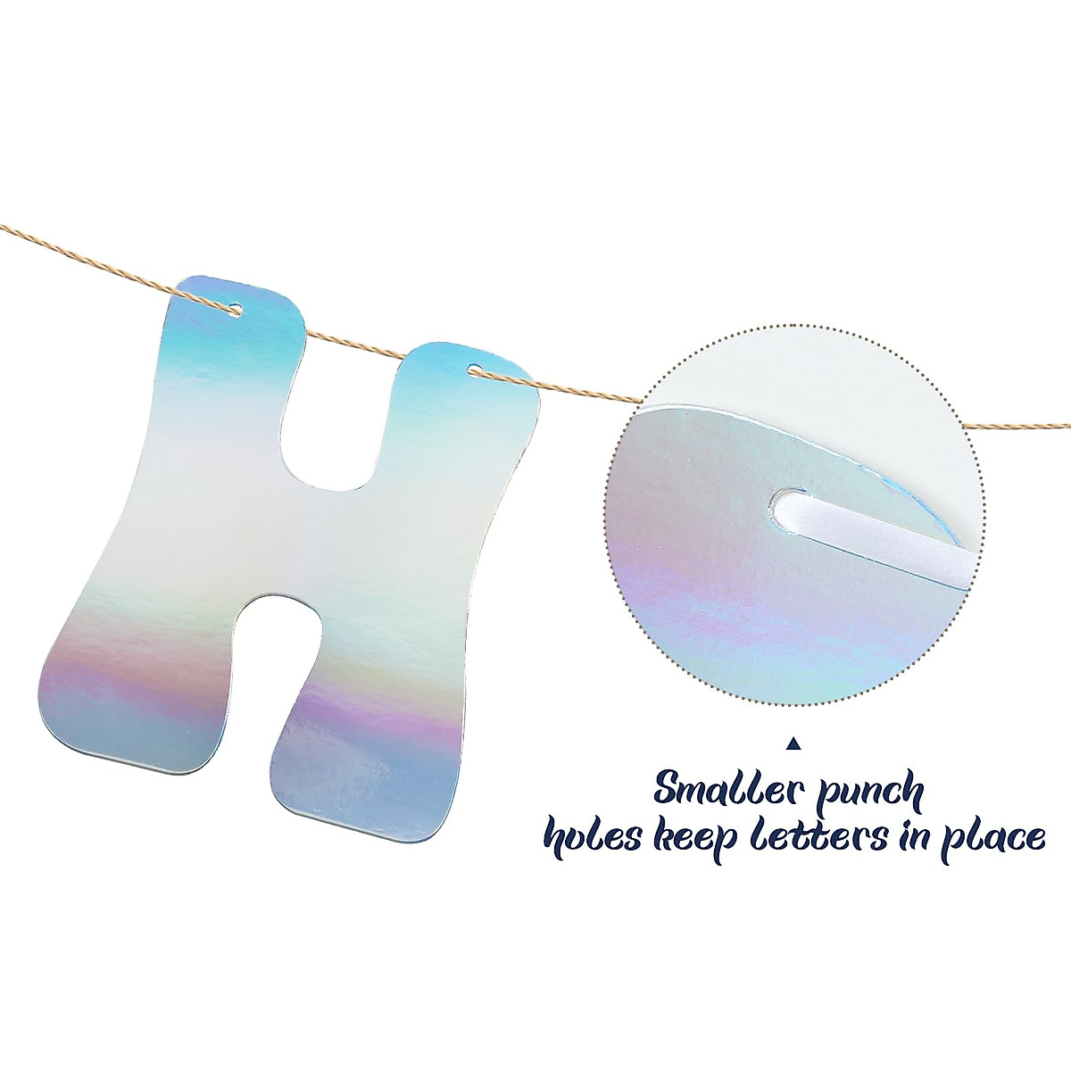 RUBFAC Pre-Strung Iridescent Happy Birthday Banner- NO DIY - Shiny Happy Birthday Banner Sign, Changeable Garland Bunting Banner for Birthday Party Decorations