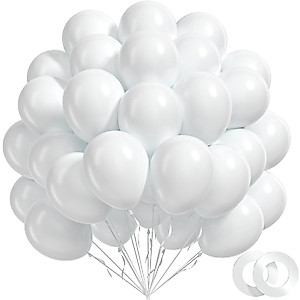 BAUANOOY 100pcs White Balloons 12 inch, White Latex Balloons with White Ribbon for Engagement Bridal Shower Bachelorette Birthday Wedding Party Decorations