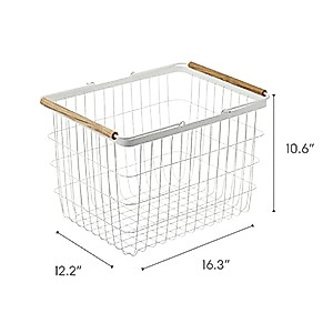 YAMAZAKI home 2809 Laundry Basket with Wooden Handles, Medium, White