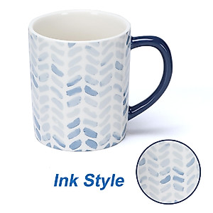 Hoikwo 4 Pack 15oz Ceramic Coffee Mugs, Blue Coffee Cups Sets for Coffee, Beverages, Tea, Microwave-safe and Dishwasher-safe