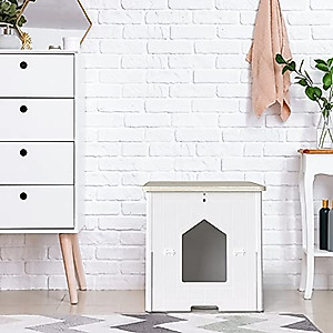 Palram Pets CATSHIRE Cat Litter Box Enclosure Furniture, Hidden Cat Box, Functional Pet House Side Table, Nightstand, Enclosed Kitty Loo Washroom with Magnetic Door Latch, Easy to Clean, White