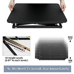 STANDNEE Standing Desk Converter Height Adjustable Stand Up Desk Riser - Supports 300 lbs, Fully Assembled Monitor/Laptop Riser Workstation, Black.