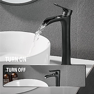 Vessel Sink Faucet,YUNDOOM,Matte Black Bathroom Faucet,Single Hole Bathroom Sink Faucet,Tall Bathroom Faucet Single Handle,Bathroom Bowl Sink Faucet,Waterfall Bathroom Faucet