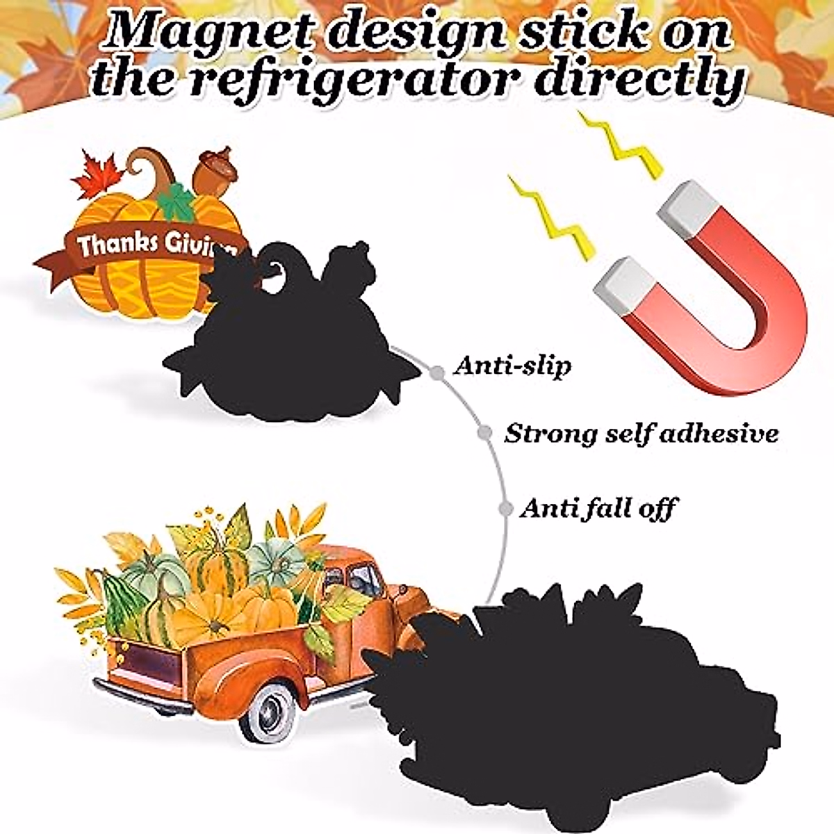Whaline 15Pcs Thanksgiving Fridge Magnets Truck Pumpkin Turkey Gnome Refrigerator Magnets Thankful Magnetic Stickers for Autumn Holiday Home Office School Kitchen Locker Decoration