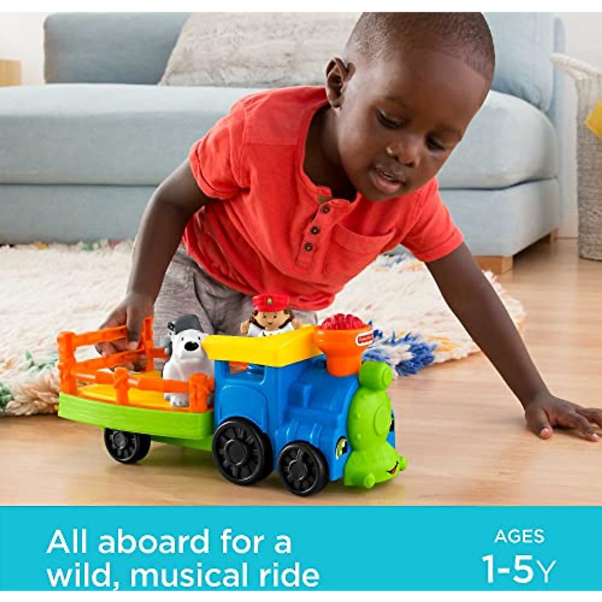 Fisher-Price Little People Toddler Toy Train Choo-Choo Zoo with Music Sounds and 3 Figures for Pretend Play Ages 1+ Years
