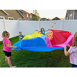 Little Dynamo Parachute Toys for Kids with 8 Handles 12ft - Gym Class Rainbow Color Parachute for Cooperative Group Play - Waterproof and Reinforced Stitching