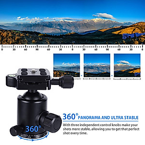 YoTilon Tripod for Camera, 76” Aluminum DSLR Camera Tripod Monopod 360 Degree Ball Head with 1/4 Screw Fast Quick Release Plates for Canon Nikon Sony Samsung Olympus Panasonic & Pentax Travel Work