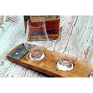 Barrel-Art Premium 4 Glass Whiskey Flight/Natural (light Oak)/ Crystal Glasses