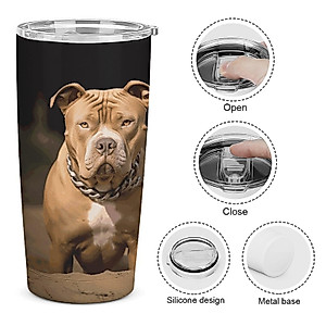 Stainless Steel Insulated Travel Mug with Lid Spill Proof Car Tumbler Cup Pitbull Dogs Printed Camping Cups for Coffee Tea Thermos Keeps