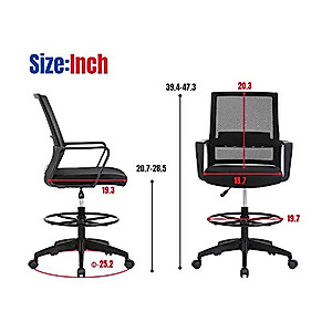 Drafting Chair Tall Office Chair Adjustable Height with Lumbar Support Arms Footrest Mid Back Desk Chair Swivel Rolling Mesh Computer Chair for Adults Standing Desk Drafting Stool(Black)