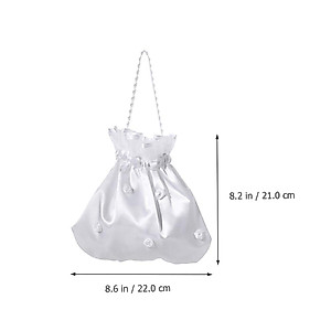 2Pcs Satin Bridal Wedding Money Bag White Bridal Bridesmaid Satin Flower Decorated Bag Handbag with Pearl for Dance Bridal Purse Wedding Supplies