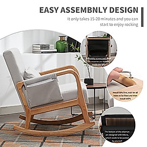 Nursery Rocking Chairs Glider Chair for Nursery, Rocker Chair with Ottoman Set, Modern Living Room Chair Nursing Comfy Chairs for Mom, Gift, Side Pocket, Lumbar Pillow, Leathaire, Light Gray