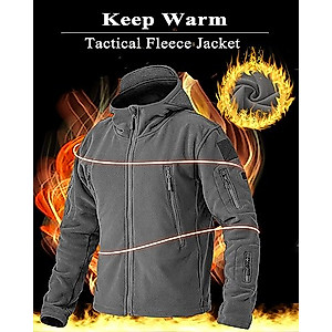 BIYLACLESEN Mens Warm Coat Military Coat Army Coat Hunting Hiking Coat Tactical Fleece Jacket Coat Zip Up Jackets Hoodie Fleece Gray S