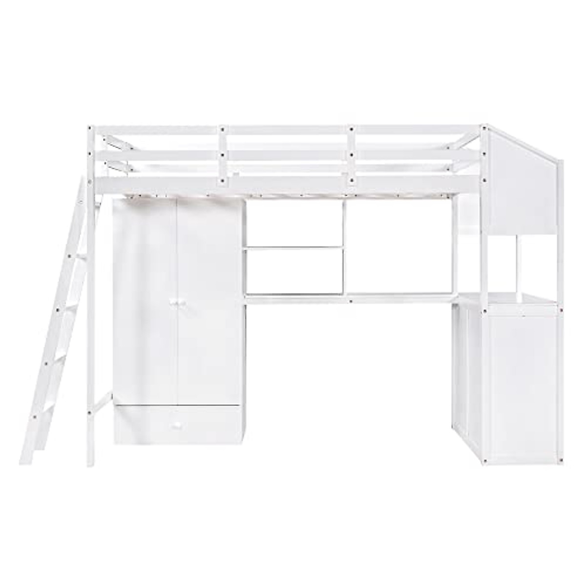 BIADNBZ Twin Size Loft Bed with Storage Wardrobe and Drawers, Wood Loftbed Frame w/Desk and Shelves for Kids/Boys/Girls/Teens Bedroom, White