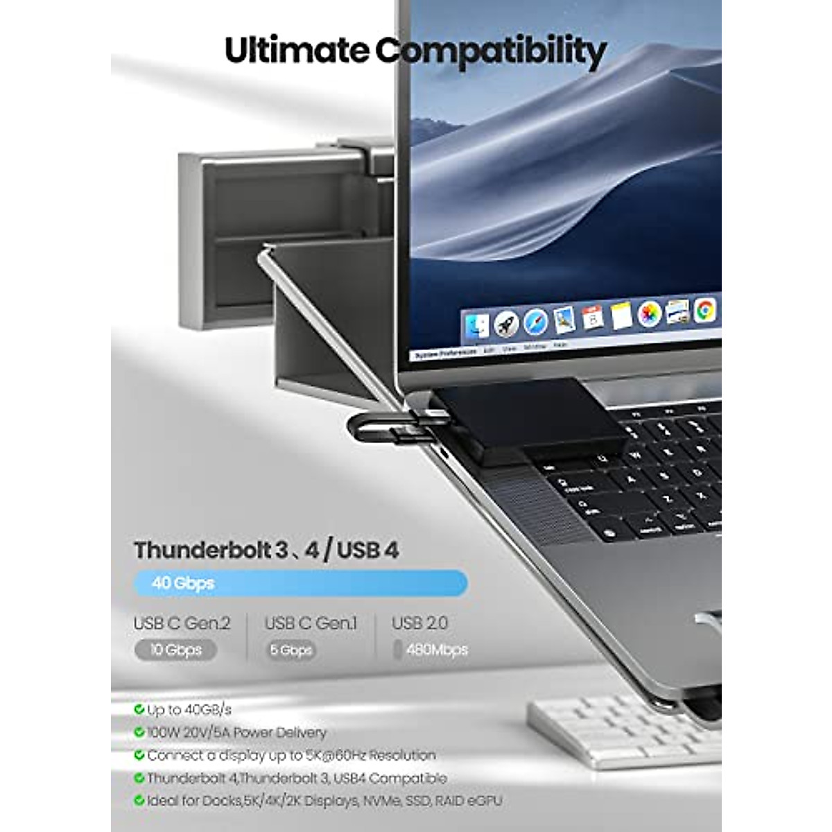 Fasgear Short USB 4 Cable 6-inch/15cm 100W 40Gbps USB C to USB C Cable with 5K@60Hz Video Output Compatible for Thunderbolt 4/3 Port MacBook Pro Mac Mini External SSD Hub Docking Monitor Display eGPU