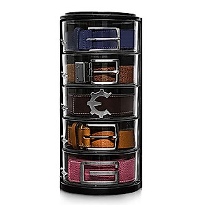 ELYPRO Premium Acrylic Belt Organizer - Sleek, Multi-Functional Storage for Belts, Jewelry, Makeup & Hair Accessories - Transparent, Rotating Drawers, Stackable & Wall-Mountable Design