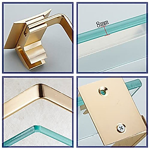 YHPD Glass Shelf for Bathroom Tempered Glass Bathroom Shelf Wall-Mounted, Heavy Duty Brackets, 50cm/19.6in (Color : Gold)