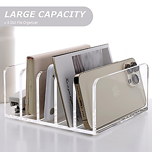 SANRUI Clear Desktop File Organizer, 5 Compartments Acrylic Office Document Sorter Mails Storage, Multifunction Letter Folder Racks Holders for Office,Home, School Desk Organization