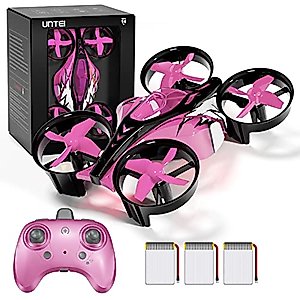 UNTEI 2 In 1 Mini Drone for Kids Remote Control Drone with Land Mode or Fly Mode, LED Lights,Auto Hovering, 3D Flip,Headless Mode and 3 Batteries,Toys Gifts for Boys Girls (Harbor Pink)