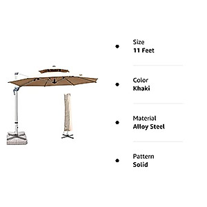Mojia 11 FT Cantilever Patio Umbrella with Cross Base and Cover Included - 360° Rotation Offset Hanging Umbrella Large Heavy Duty Outdoor Umbrella with Easy Tilt for Pool Backyard Deck Garden, Khaki