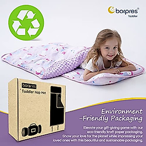 BORPRES Toddler Nap Mat-Nap Mats for Preschool Daycare Boys Girls,Kids Sleeping Mat with Removable Pillow and Blanket,Extra Thick Large Slumber Bag for Travel Camping,Unicorn.