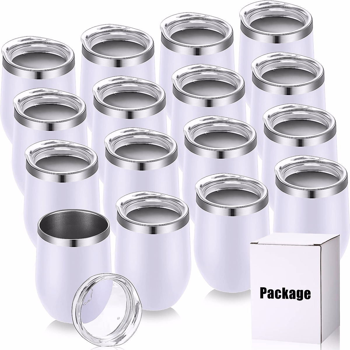 Remagr 16 Pack Stainless Steel Wine Tumblers 12 Oz Insulated Vacuum Wine Cup Set Double Wall Stainless Steel Stemless Wine Mug Glasses for Wine Coffee Soda Whiskey Outdoor Travel (White)