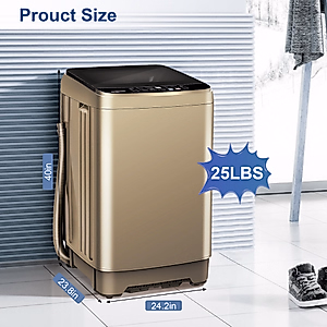 rosmena Portable Washing Machine, 25 LBS Full Automatic Apartment Washer with 10 Programs & 8 Water Levels, Low Noise Clothes Washing Machines with LED Display for Camping, Apartment(Gold)