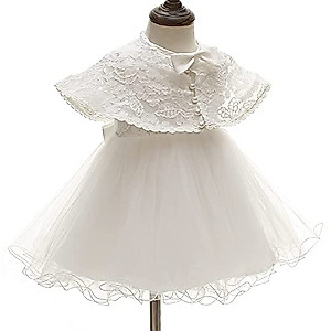 Meiqiduo Baby Princess Girls Christening Baptism Gowns Formal Dress 2Pcs Ivory White with Cloak (18M/16-18months)