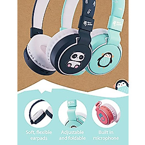 Planet Buddies Cute Penguin On-Ear Bluetooth Headphones for Kids | Foldable Wireless Kids Headphones | Kids Headset with Microphone for Tablets and Phones | Child-Safe Volume for School, Music & Calls