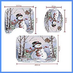 MrLYouth Christmas Bathroom Sets Snowman Shower Curtain with Contour Mat,Toilet Lid Cover,Accessories with 12 Plastic Hooks 4 Pieces Waterproof Fabric Bath Sets