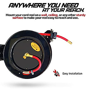 ReelWorks Air Hose Reel 3/8" Inch x 50' Foot Heavy Duty Industrial Max 300PSI Flex Hybrid Polymer Hose