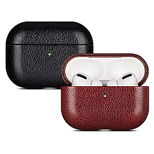 Haobobro Handcrafted AirPods Pro Leather Case Cover | Only Compatible with AirPods Pro (1st Gen) - Top Grain Leather AirPods Pro 1st Generation Case | Not for AirPods Pro (2nd Gen) - Brown